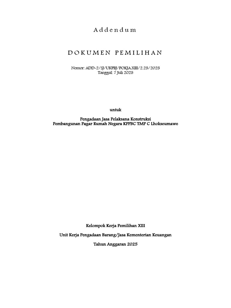 Addendum Pemilihan Konstruksi Pagar 2025 | PDF