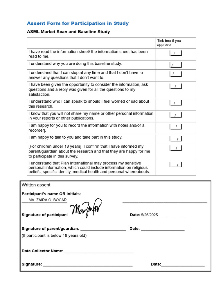 ASML - Consent Form-ZAIRA Llorente | PDF | Social Psychology