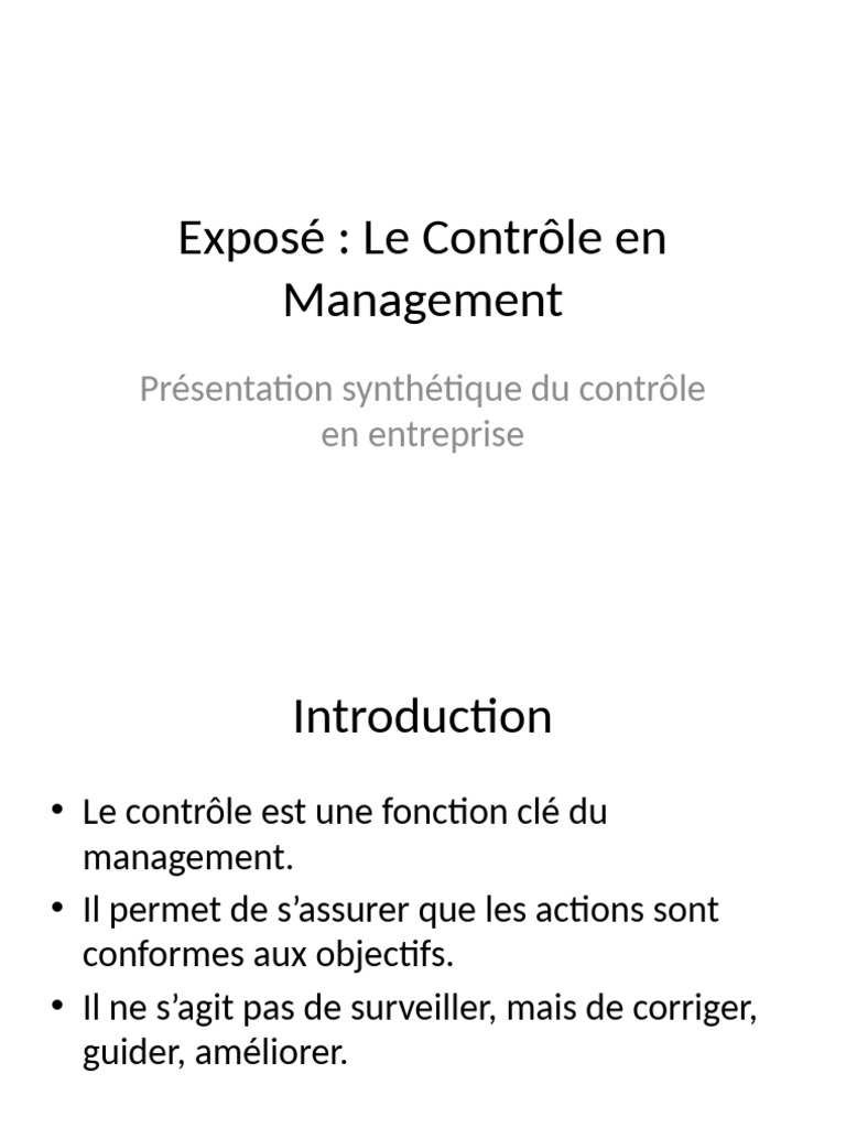 Contrôle en Management : Guide Complet | PDF