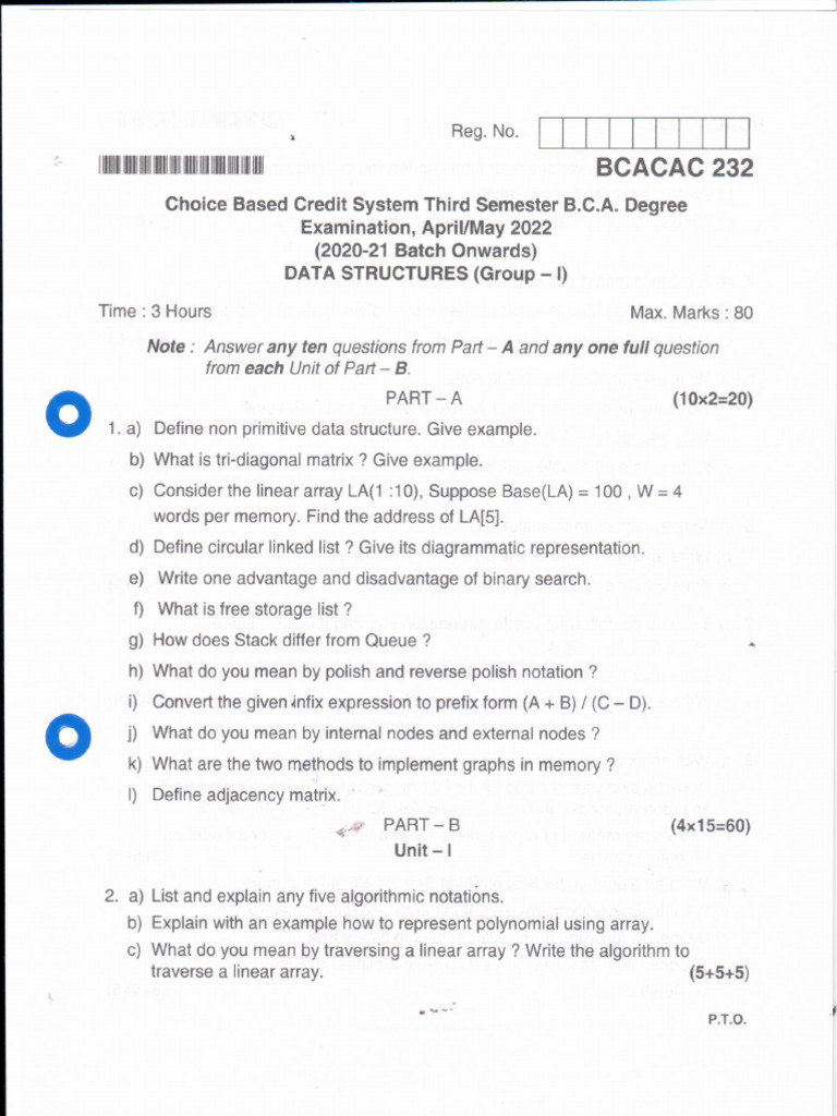 BCA III Semester Data Structure April 2022 | PDF