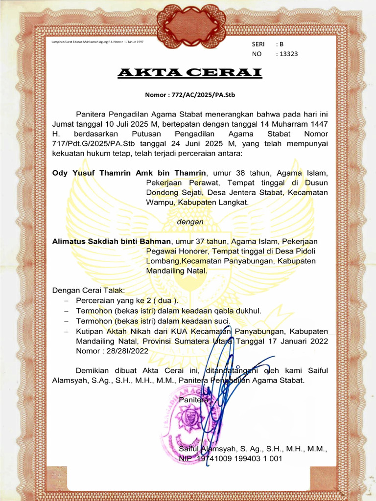 AKTE CERAI Ex Suami | PDF