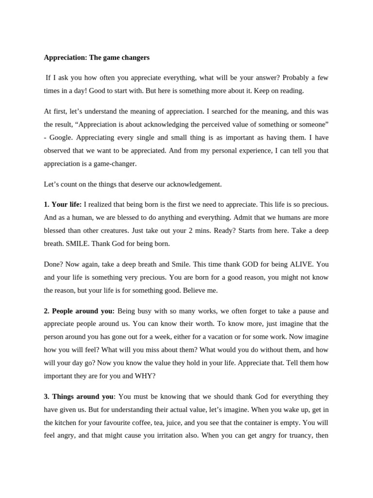 Appreciation The Game Changers | PDF | Sibling