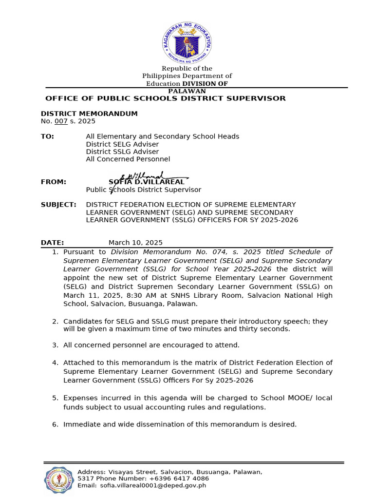 District Memorandum No.007 s.2025 | PDF