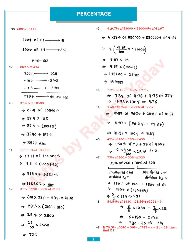 Percentage Calculations and Problems | PDF