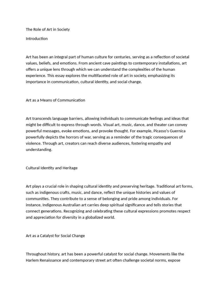 The Role of Art in Society | PDF | Identity (Social Science) | Society