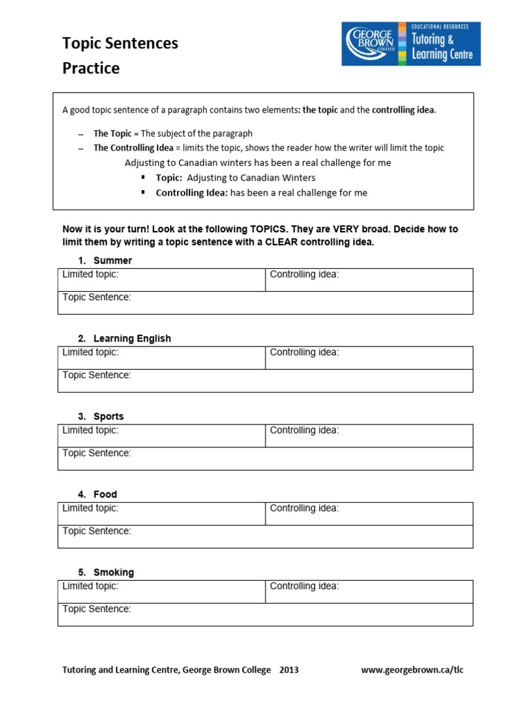 Topic Sentences Practice | PDF