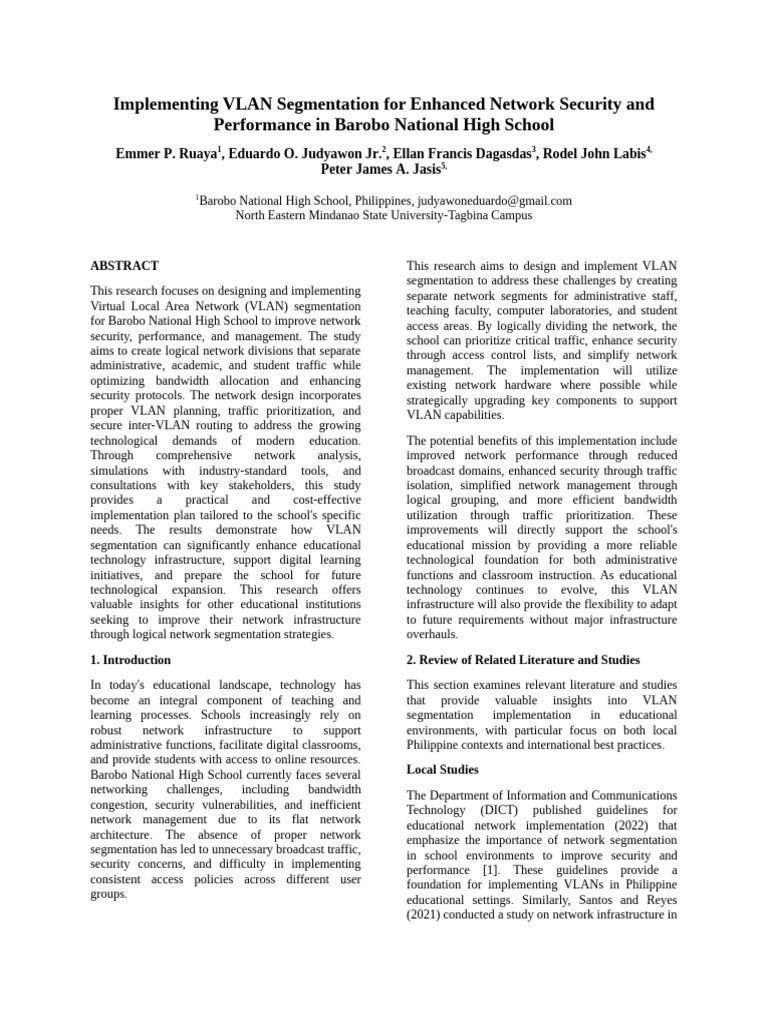 Implementing VLAN Segmentation For Enhanced Network Security and Performance in Barobo National ...