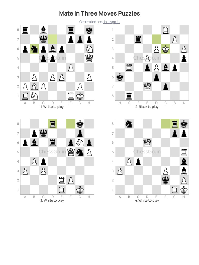 Chess Mate in Three Moves Puzzles | PDF | Chess | Chess Theory