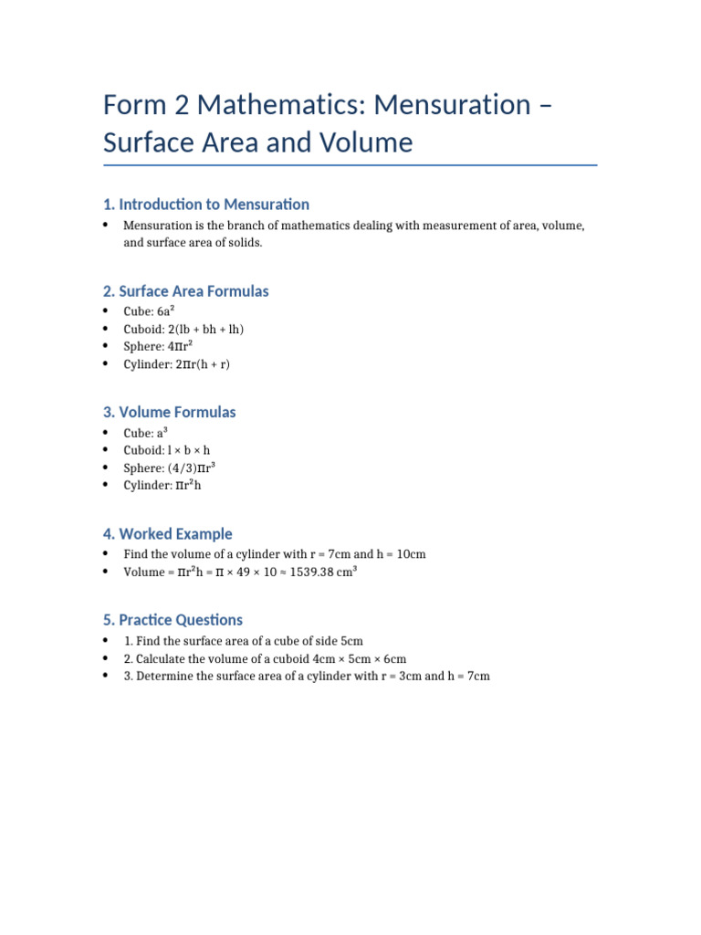 Mensuration Form2 Scribd Edition | PDF