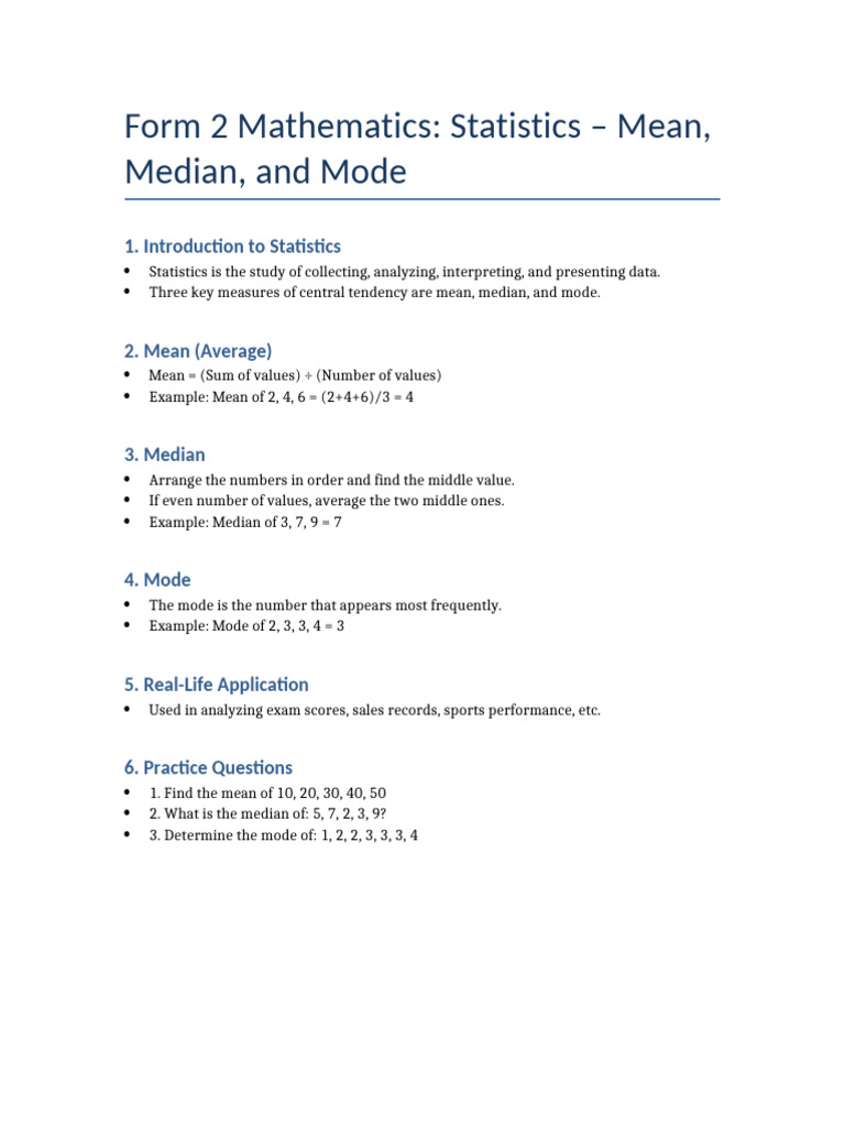 Statistics Form2 Scribd Edition | PDF