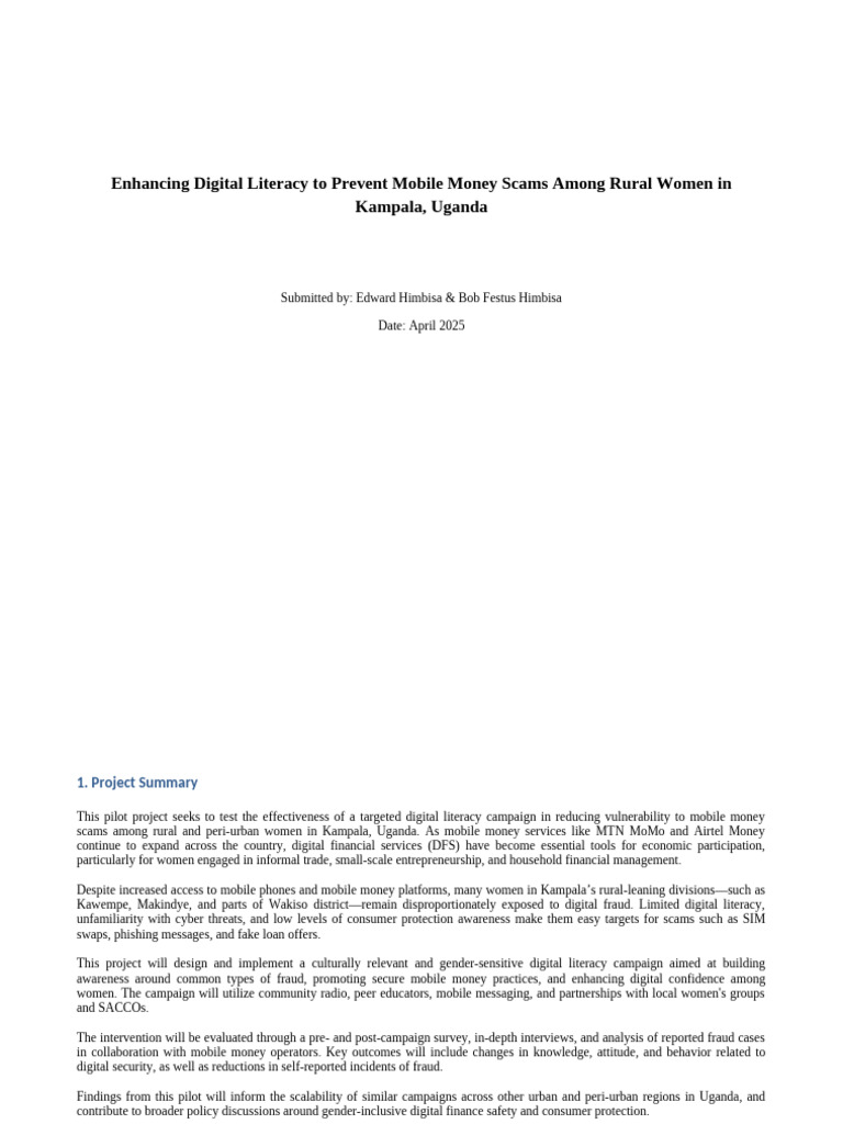 Digital Literacy Scams Proposal Uganda | PDF | Institutional Review ...
