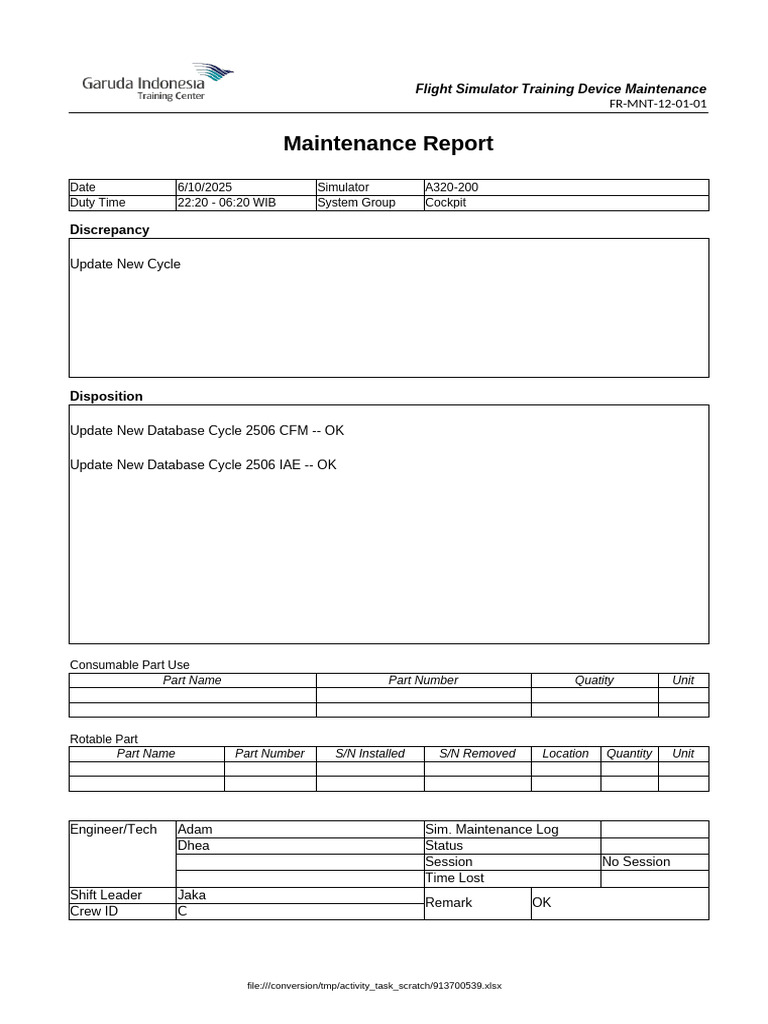 Maintenance Report: Discrepancy | PDF