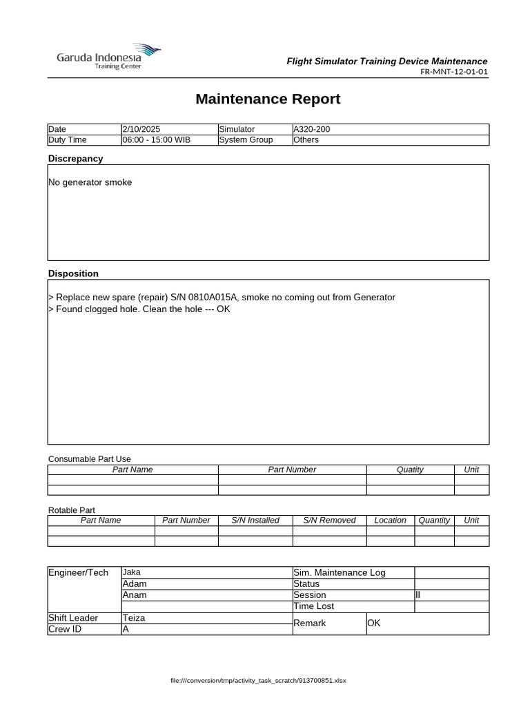 Maintenance Report: Discrepancy | PDF