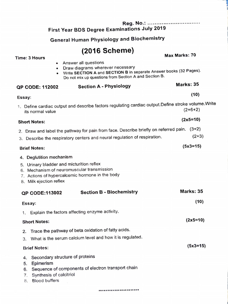 BDS 2019-2025 University Q Papers Physio-Biochem | PDF | Biochemistry | Chemistry