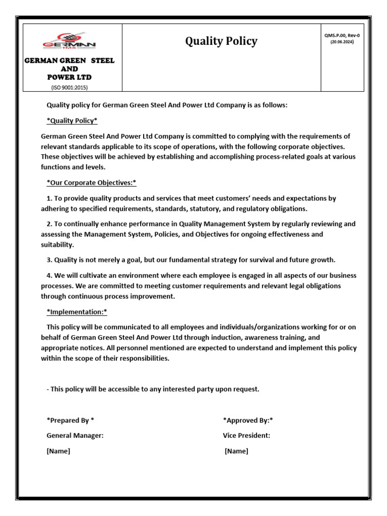 Quality Policy | PDF