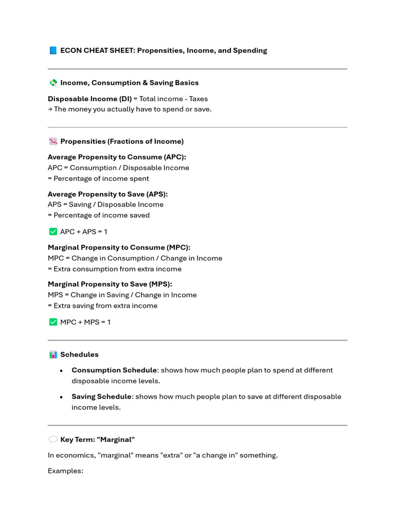 ? ECON CHEAT SHEET Chapter 30 (Macroeconomics Problems) | PDF