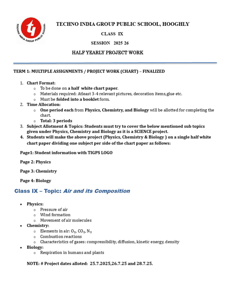 TIGPS Class IX Science Project Guidelines | PDF
