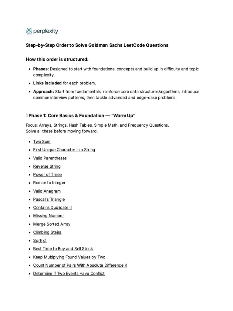 Step-By-Step Order to Solve Goldman Sachs LeetCode | PDF | String (Computer Science) | Matrix ...