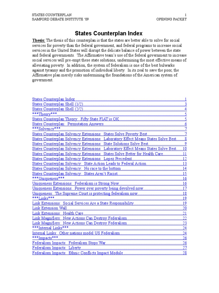 States Counterplan Opening Packet | PDF | Federalism | United States ...