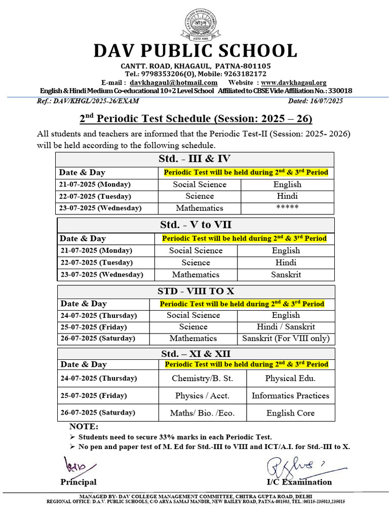 2nd Periodical Test Schedule 2025 | PDF | Hindu New Religious Movements