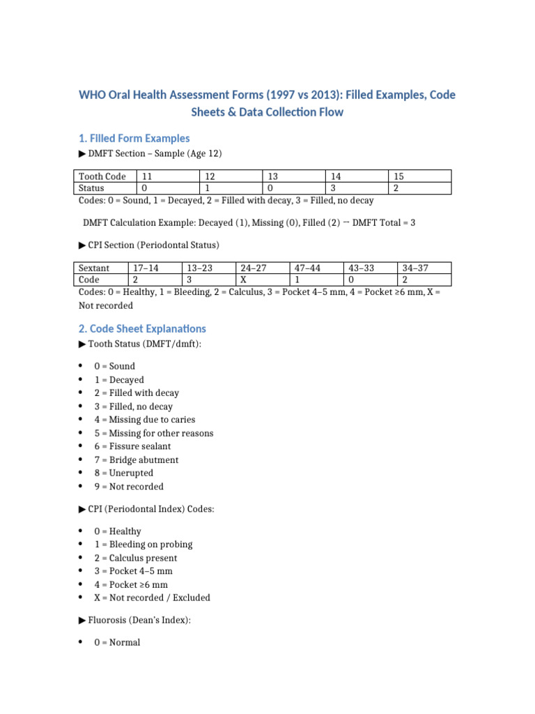 WHO Oral Health Assessment Forms Guide | PDF