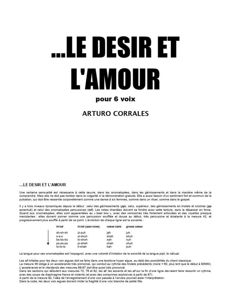 Désir et Amour : Œuvre pour 6 Voix | PDF | Linguistique