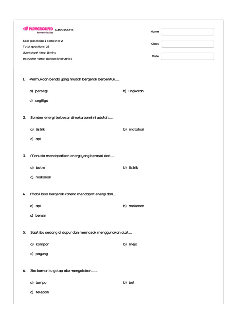 Worksheet Ipas Kelas 1 Semester 2 | PDF