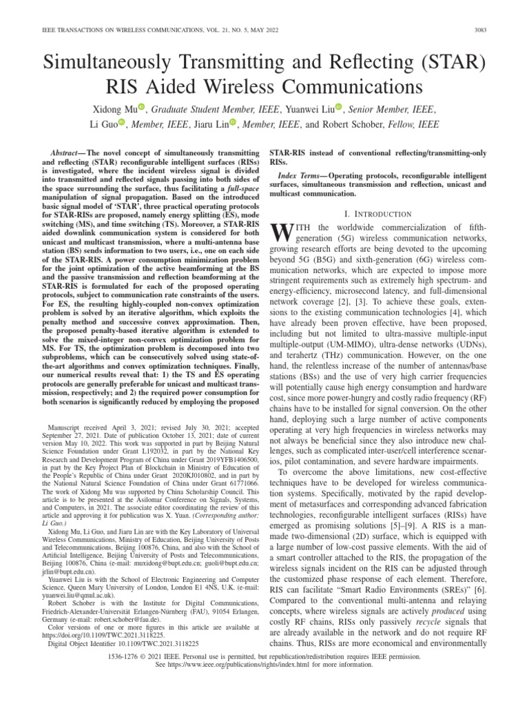 STAR-RIS Aided Wireless Communication | PDF | Matrix (Mathematics ...