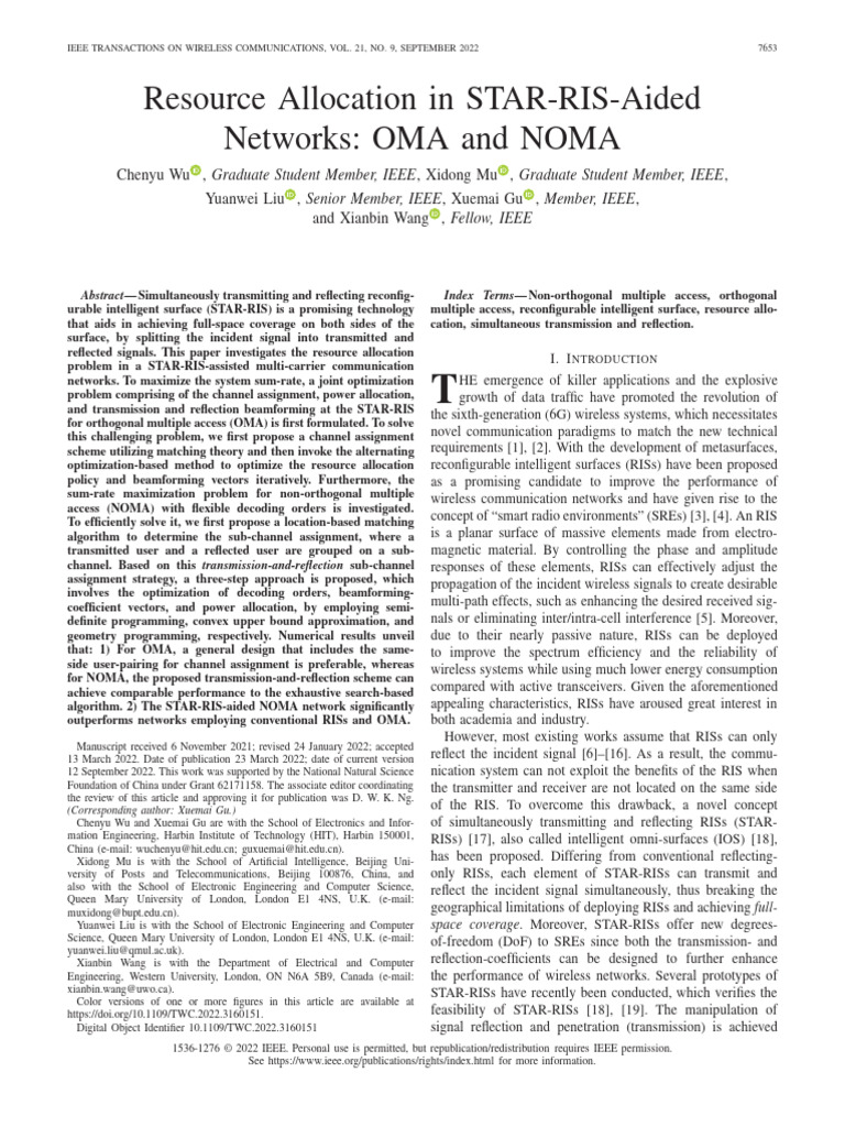 Resource Allocation in STAR-RIS-Aided Networks OMA and NOMA | PDF | Matrix (Mathematics ...