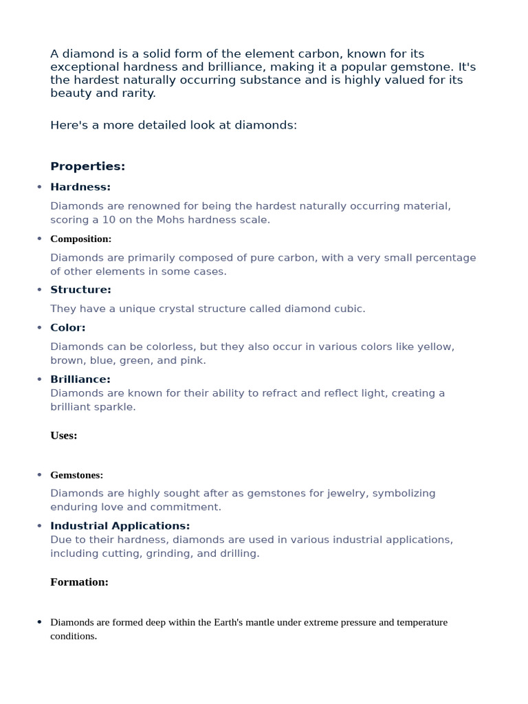 Overview of Diamond Properties and Uses | PDF