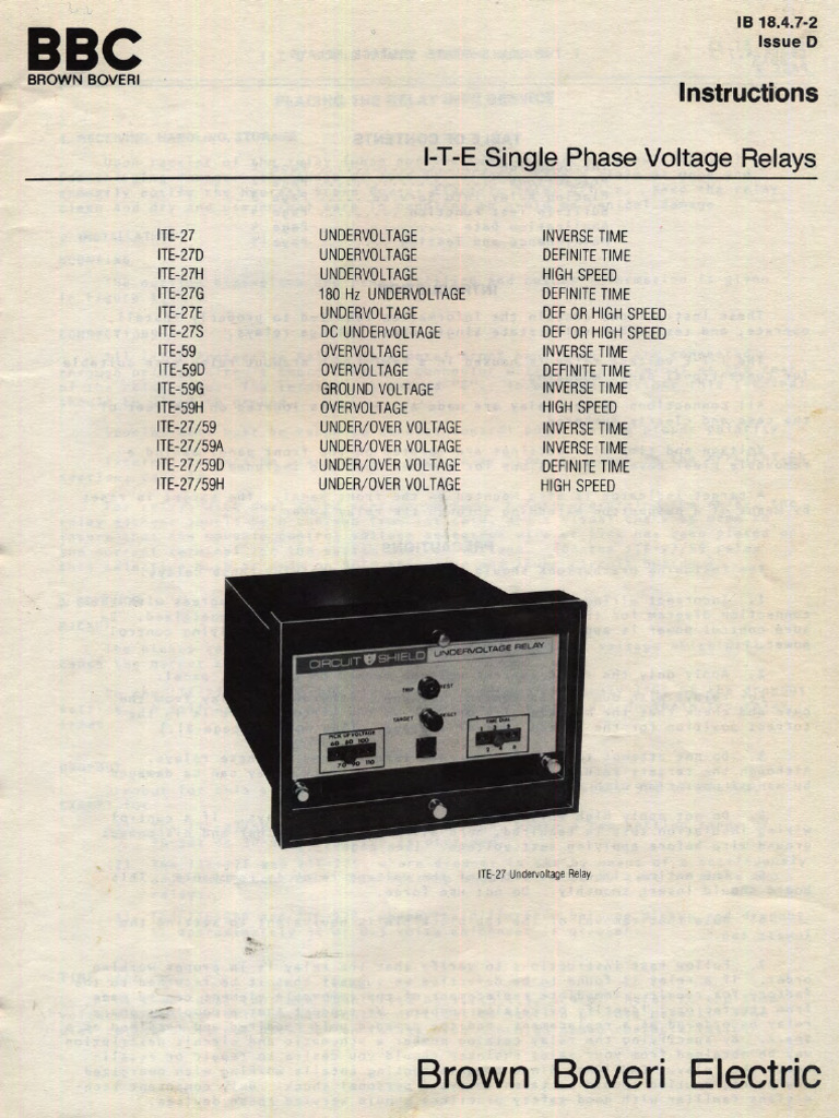 IB 18 4 7 2 Issue D ITE Single Phase Voltage Relays | PDF