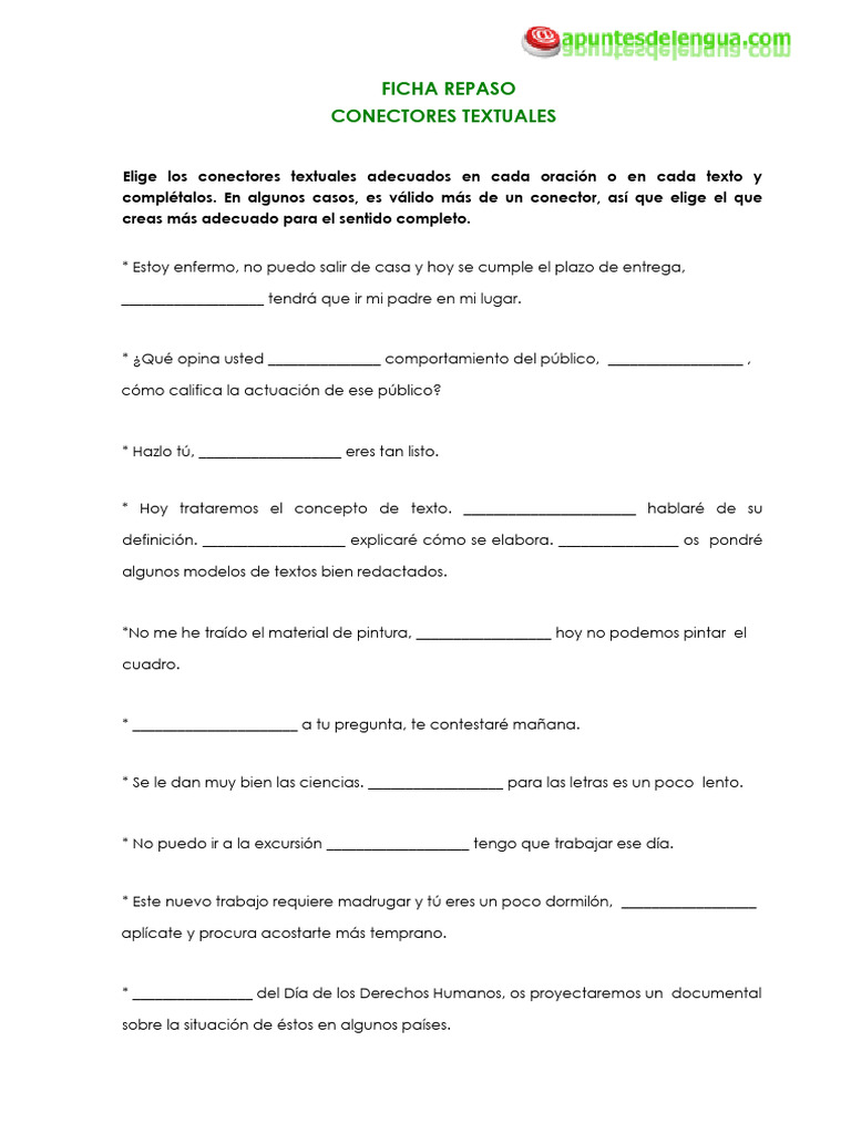Ejercicios de Conectores Textuales | PDF