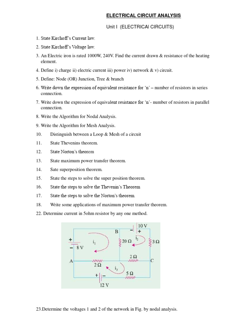 Electrical Circuits Analysis I II QB | PDF | Electrical Network | Electronics