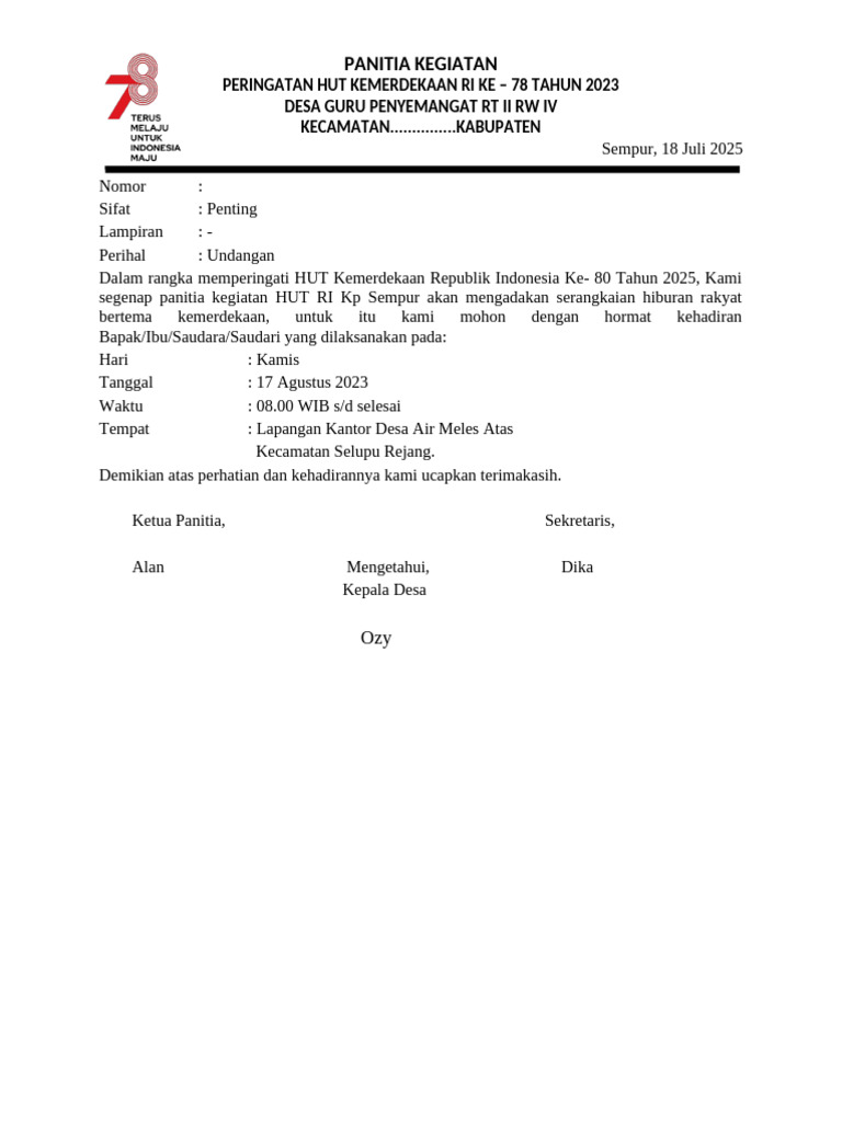 Contoh Surat Undangan 17 AGustus | PDF