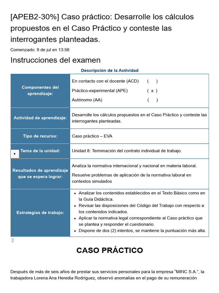 Examen - (APEB2-30%) Caso Práctico - Desarrolle Los Cálculos Propuestos en El Caso Práctico y ...