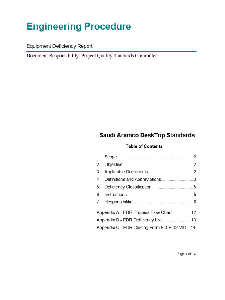Aramco Equipment Deficiency Report Process | PDF | Customer ...