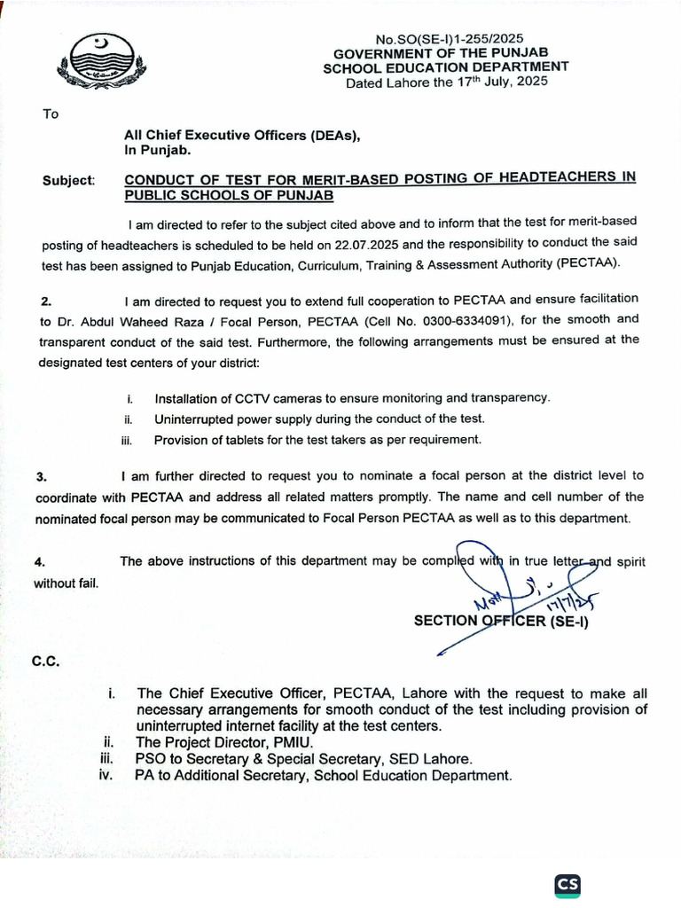 Guidelines For Conduct of Test For Merit Based Posting of Headteachers ...