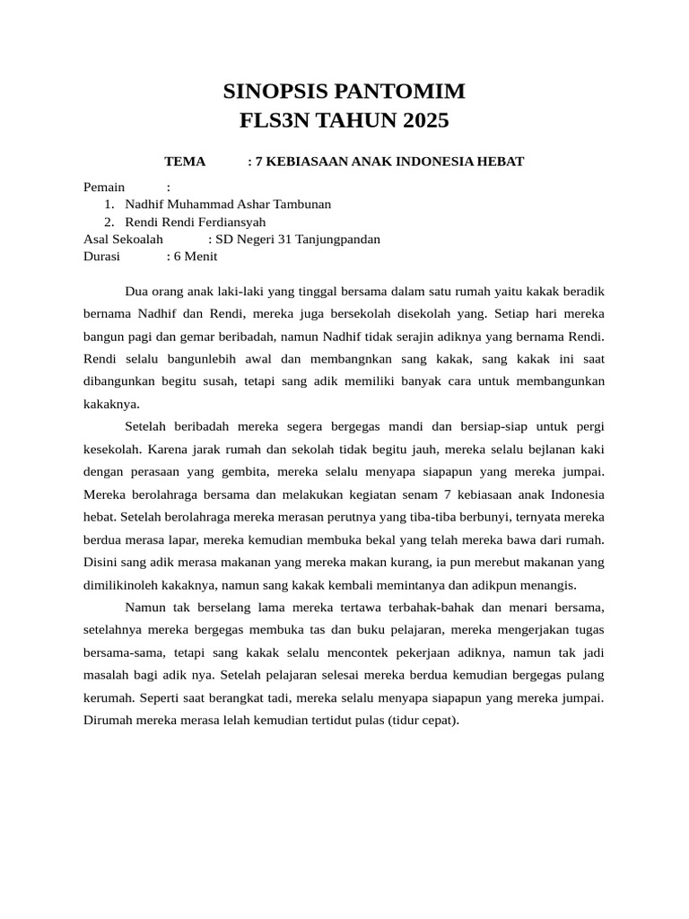 Pantomim 7 Kebiasaan Anak Hebat | PDF