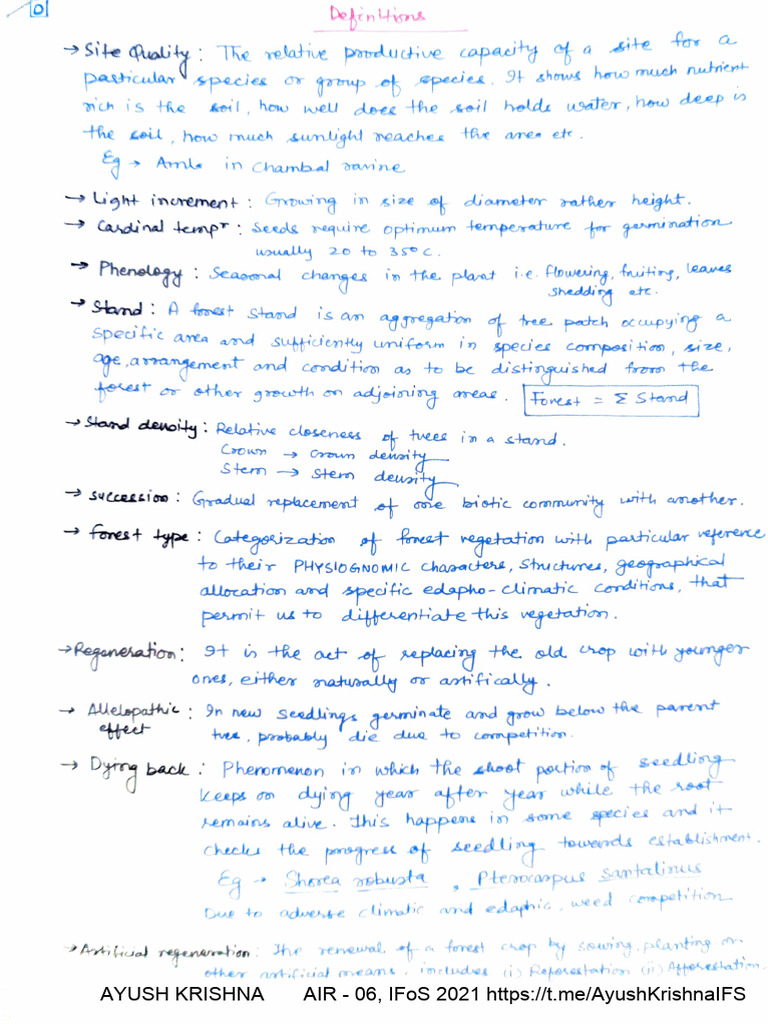 Forestry Notes, Definitions 1 | PDF | Botany | Plants
