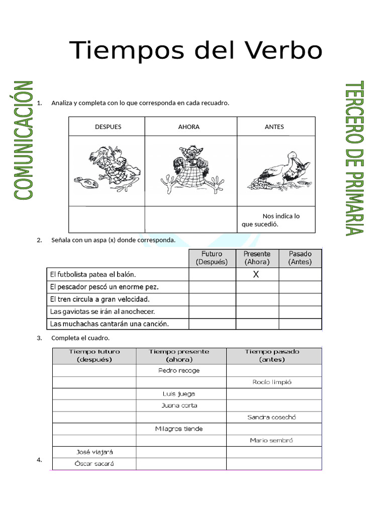 Ficha Tiempos Verbales para Tercero de Primaria | PDF