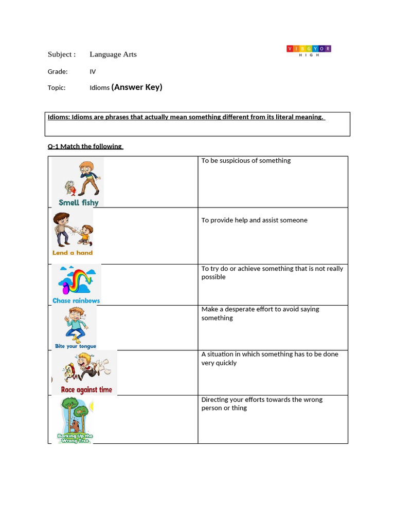 Idioms Answer Key | PDF