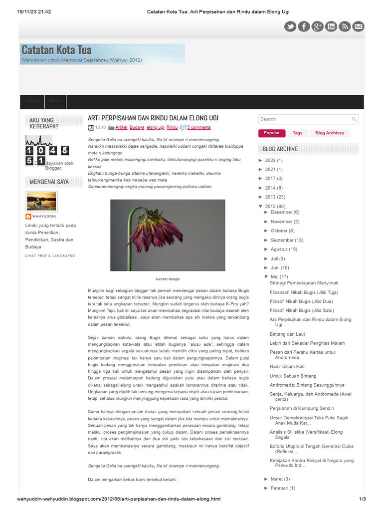 Catatan Kota Tua - Arti Perpisahan Dan Rindu Dalam Elong Ugi | PDF