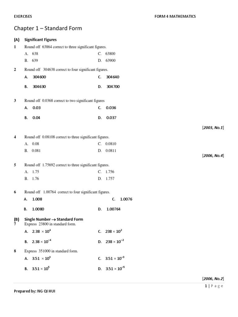 Chapter 1-Standard Form | PDF | Significant Figures | Physics