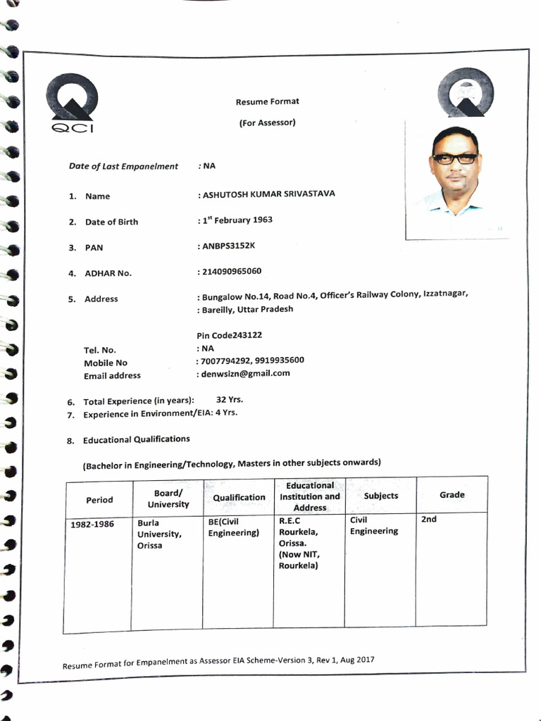 Biodata For EIA Assessor | PDF | Chemical Industry | Petroleum