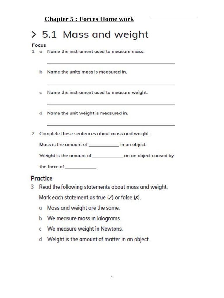 Chapter 5 Forces Homework | PDF