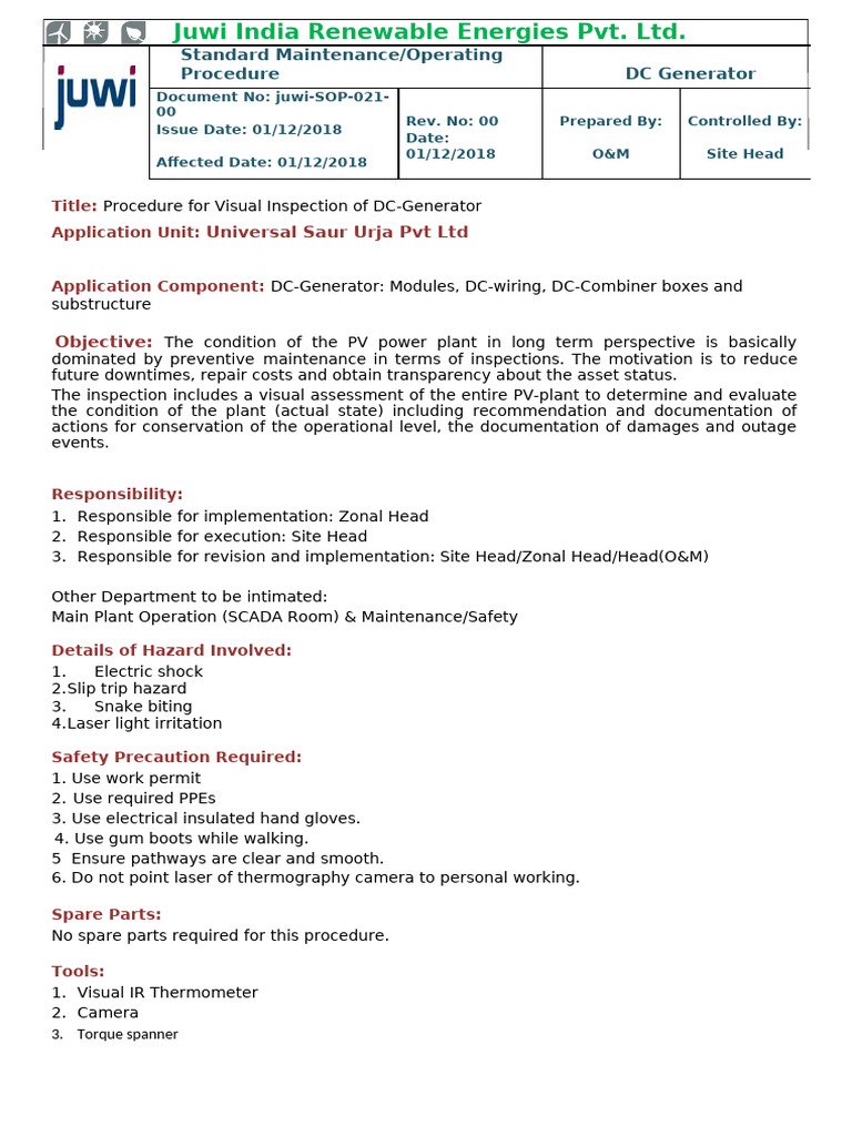 DC Generator Visual Inspection SOP | PDF | Electrical Connector ...