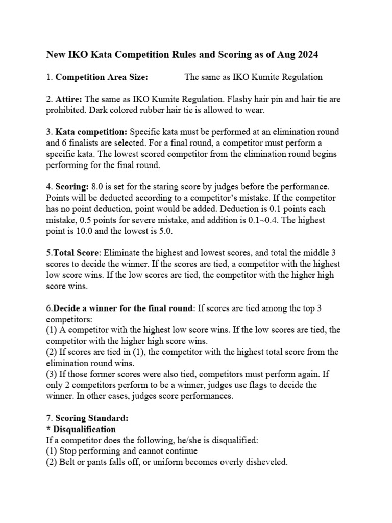 New IKO Kata Competiton Rules and Scoring Aug 2024 | PDF