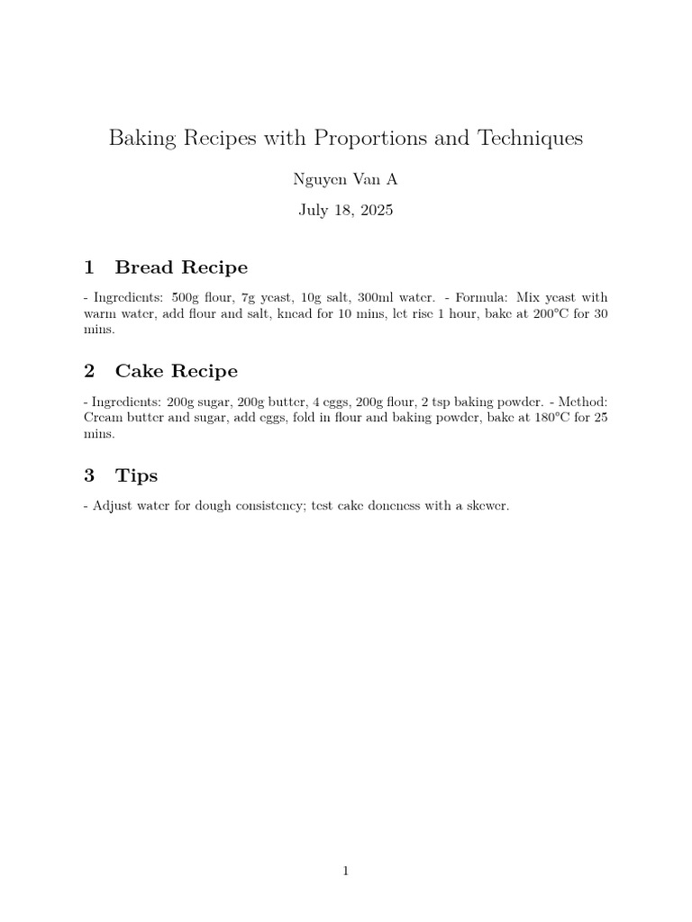 Baking Recipes With Proportions and Techniques: 1 Bread Recipe | PDF