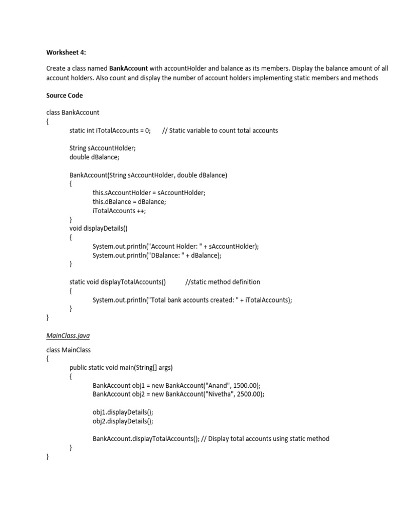 Java BankAccount Class Implementation | PDF