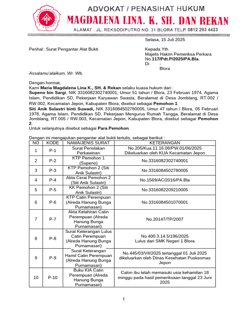 Surat Pengantar Alat Bukti Permohonan Dispensasi Nikah Supeno | PDF